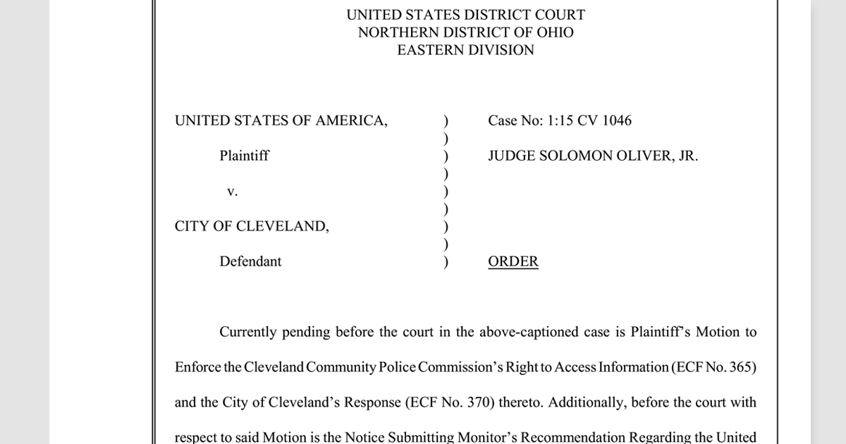 Court Order Approving the CPC's Right to Access Information - Cleveland ...